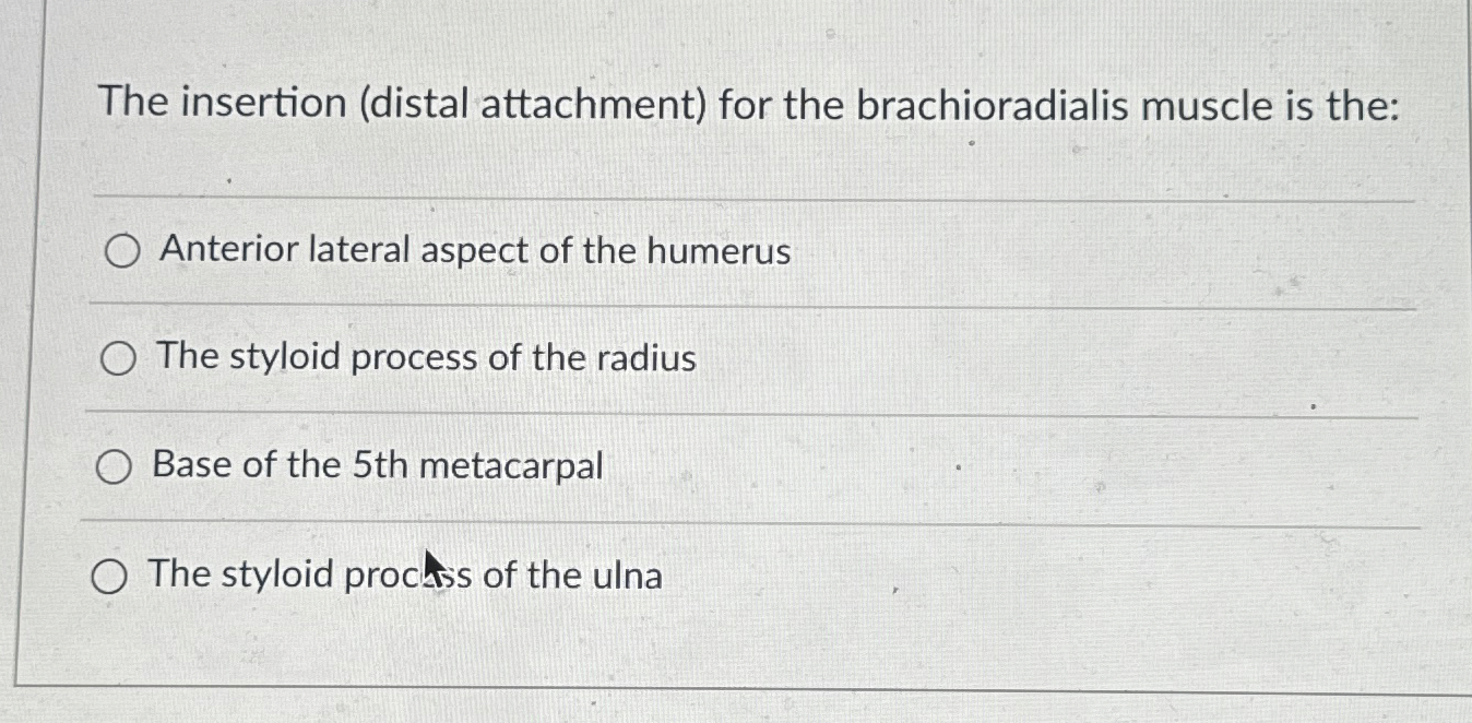 Solved The insertion (distal attachment) ﻿for the | Chegg.com