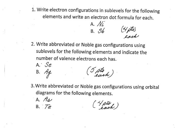 Solved 1. Write electron configurations in sublevels for the | Chegg.com