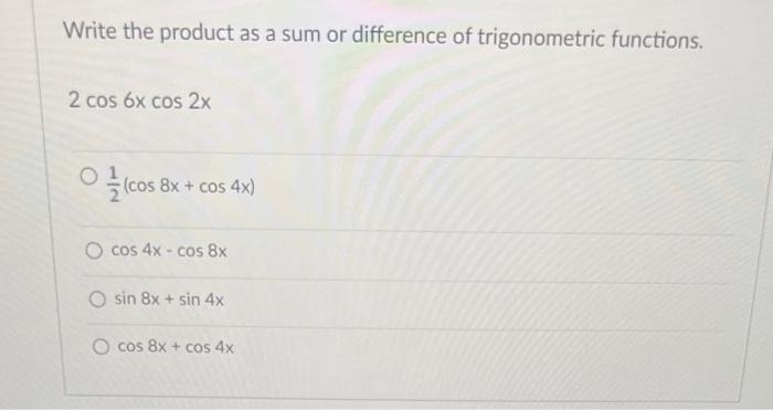 Solved Write the product as a sum or difference of | Chegg.com