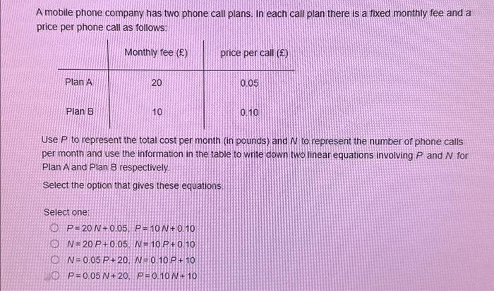 Solved A mobile phone company has two phone call plans. In | Chegg.com