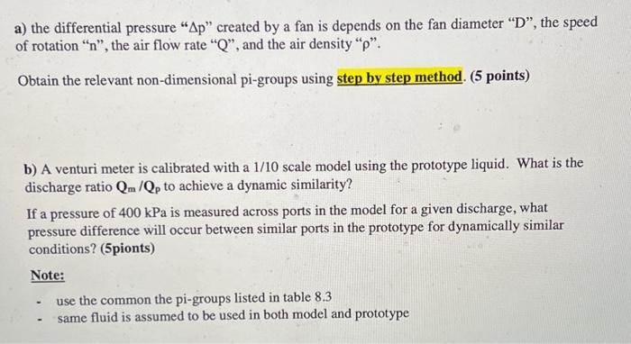 Solved a) the differential pressure \" \\( \\Delta p \\) \" | Chegg.com