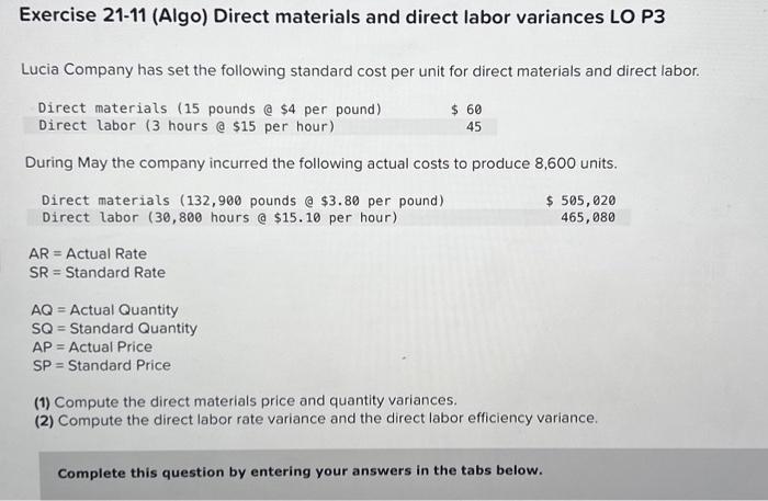 Solved Exercise 21-11 (Algo) Direct materials and direct | Chegg.com Solved Exercise 21-11 (Algo) Direct materials and direct | Chegg.com