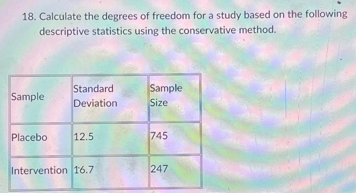 Solved 18. Calculate the degrees of freedom for a study | Chegg.com