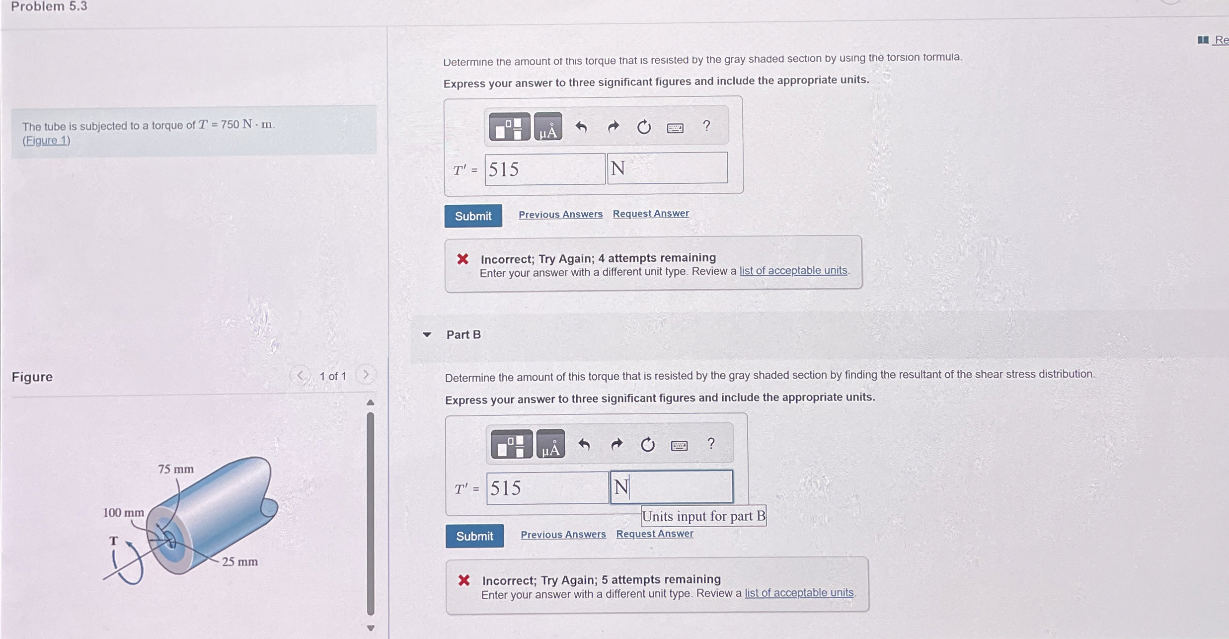 Solved Problem 5.3The tube is subjected to a torque of | Chegg.com