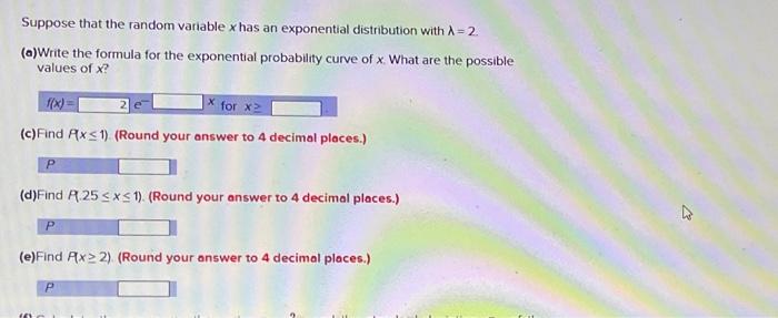 Solved Suppose that the random variable x has an exponential | Chegg.com