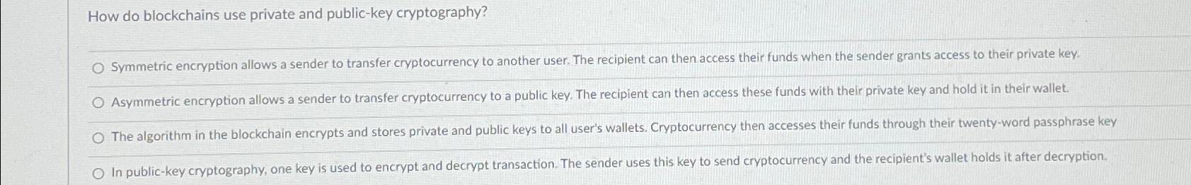 Solved How do blockchains use private and public-key | Chegg.com