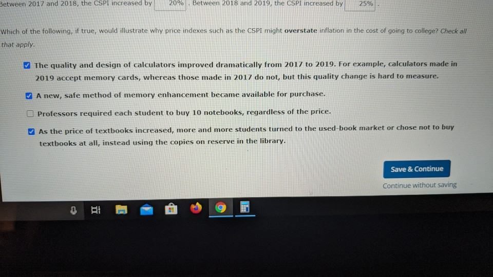Between 2017 and 2018, the CSPI increased by 20% | Chegg.com