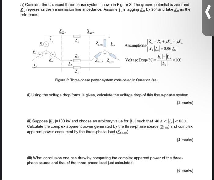 Solved a) Consider the balanced three-phase system shown in | Chegg.com