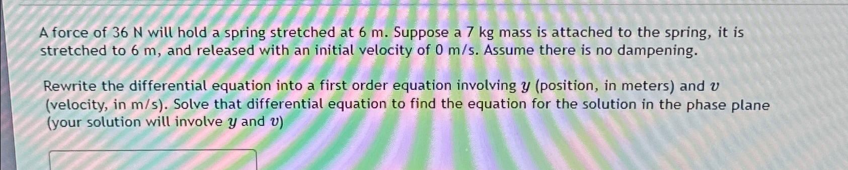 Solved A force of 36N ﻿will hold a spring stretched at 6m. | Chegg.com