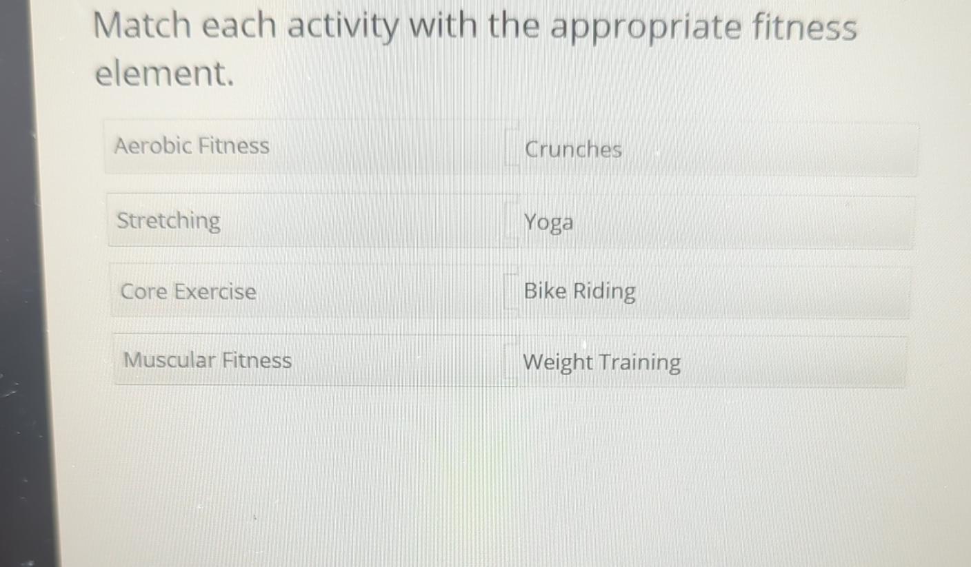 Solved Match each activity with the appropriate fitness | Chegg.com