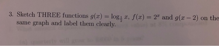 Solved 3. Sketch THREE functions g(x) = log1 x, f(x) = 2* | Chegg.com