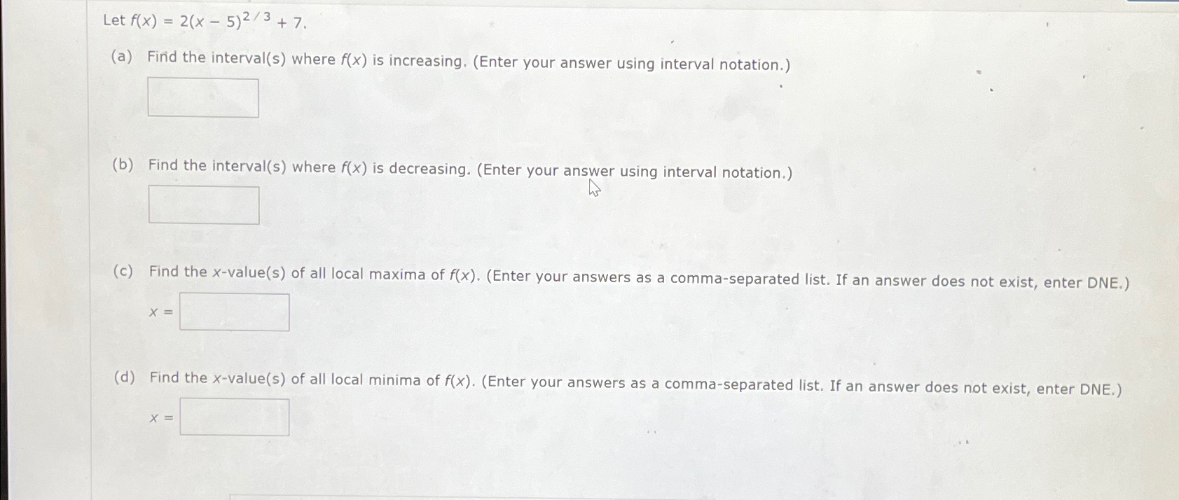 Solved Let f(x)=2(x-5)23+7(a) ﻿Find the interval(s) ﻿where | Chegg.com
