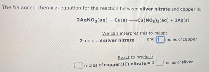 Solved The balanced chemical equation for the reaction | Chegg.com