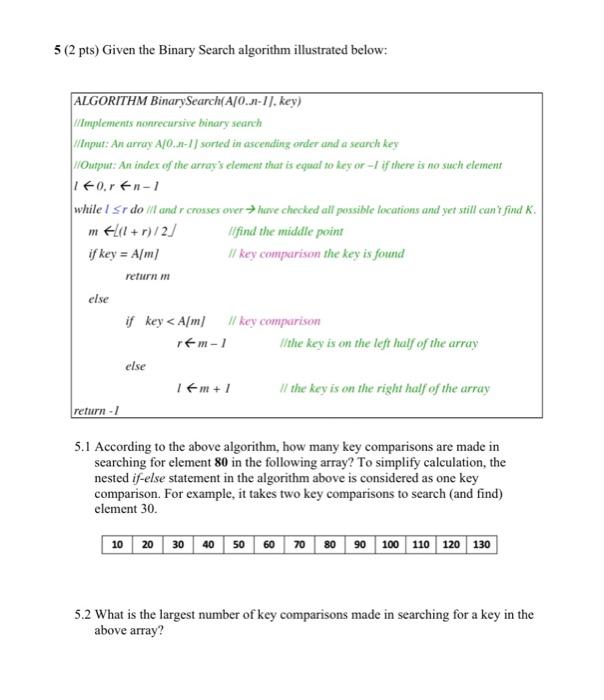 Solved 5 2 Pts Given The Binary Search Algorithm 