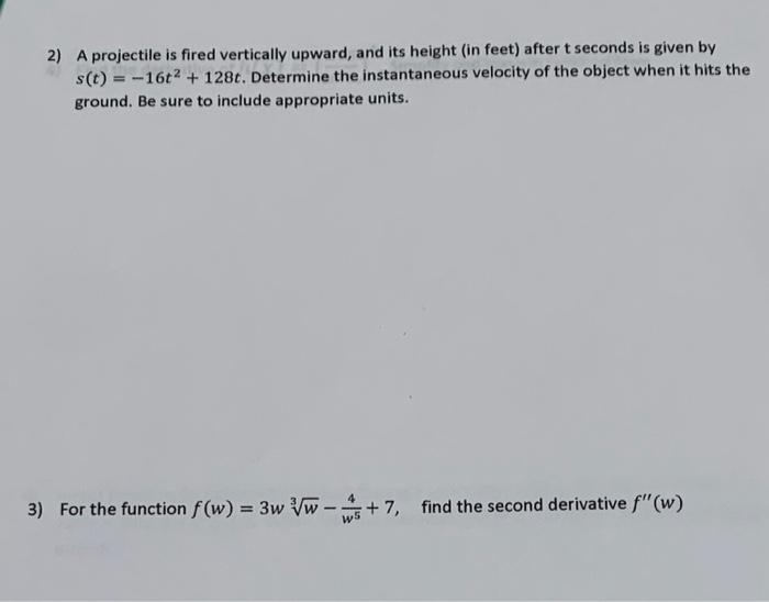 Solved 2) A projectile is fired vertically upward, and its | Chegg.com