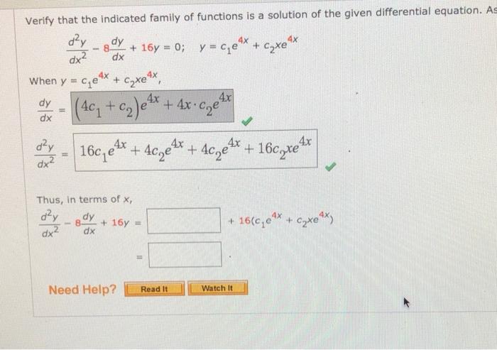 Solved Verify that the indicated family of functions is a | Chegg.com