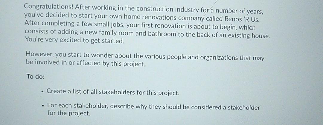 Solved Congratulations! After working in the construction | Chegg.com