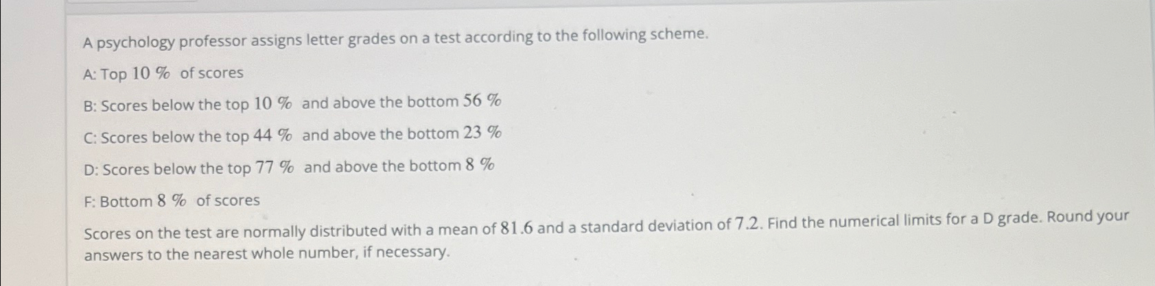 Solved A psychology professor assigns letter grades on a | Chegg.com