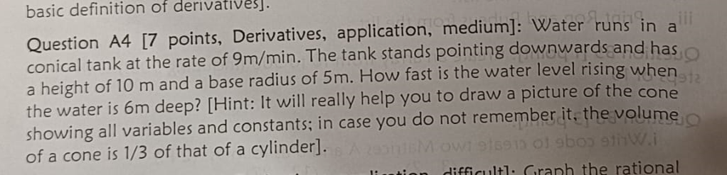 Solved basic definition of derivatives].Question A4 [7 | Chegg.com