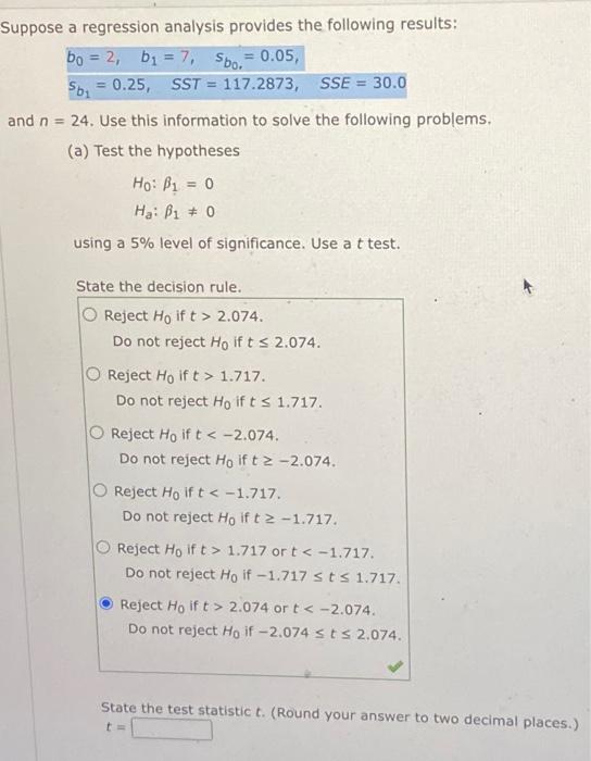 Solved Suppose a regression analysis provides the following | Chegg.com