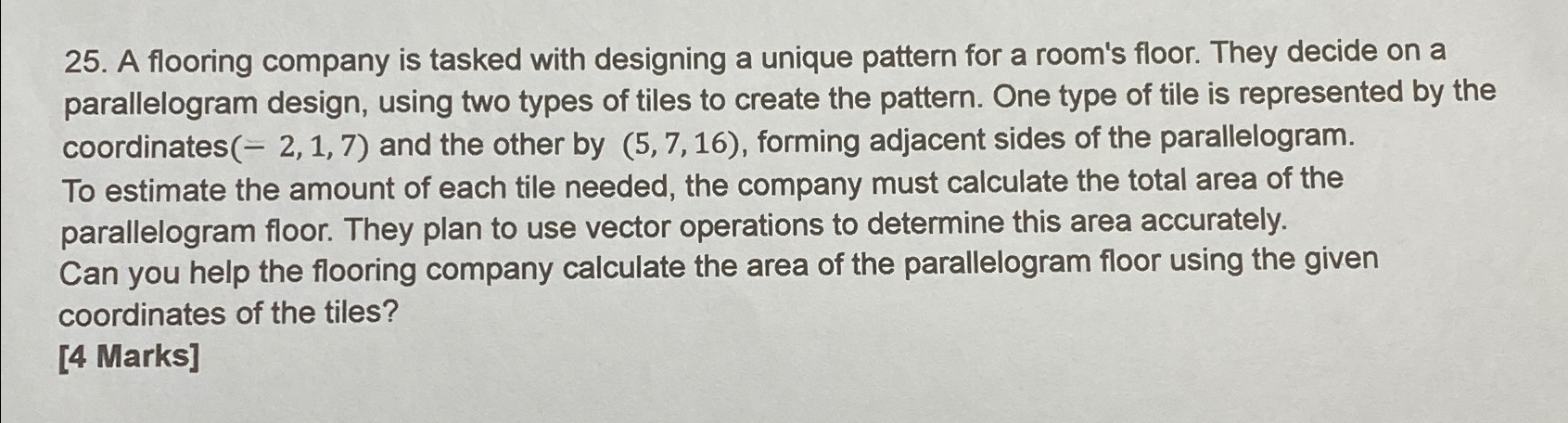Solved A flooring company is tasked with designing a unique | Chegg.com