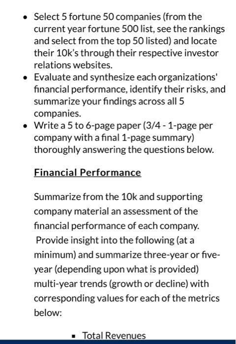 Solved - Select 5 fortune 50 companies (from the current | Chegg.com