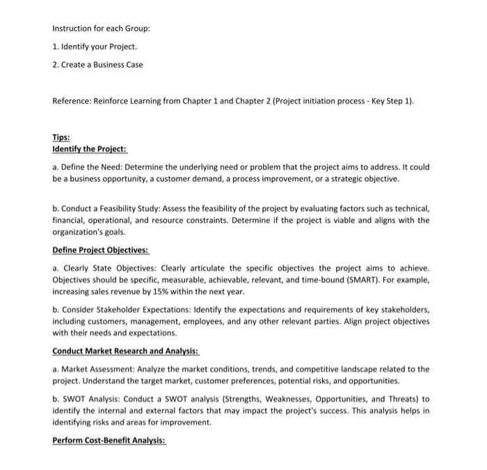 Solved Instruction for each Group: 1. Identify your Project. | Chegg.com