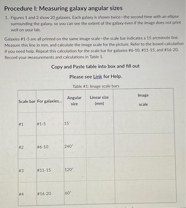 Procedure I: Measuring galaxy angular sizes 1. | Chegg.com