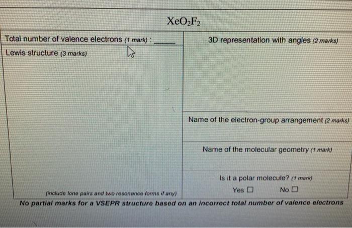 Solved XeO2F2 3D representation with angles (2 marks) Total | Chegg.com
