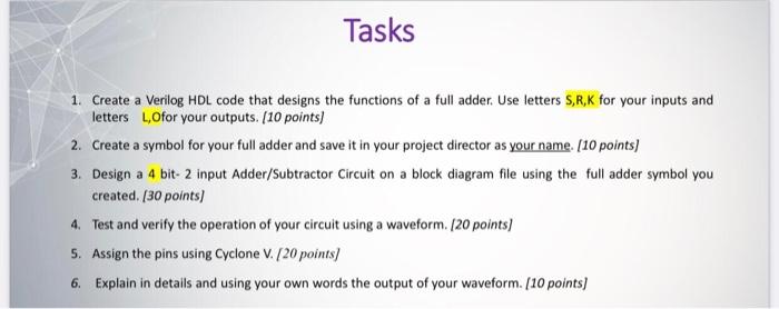 Solved Tasks 1 Create A Verilog Hdl Code That Designs The