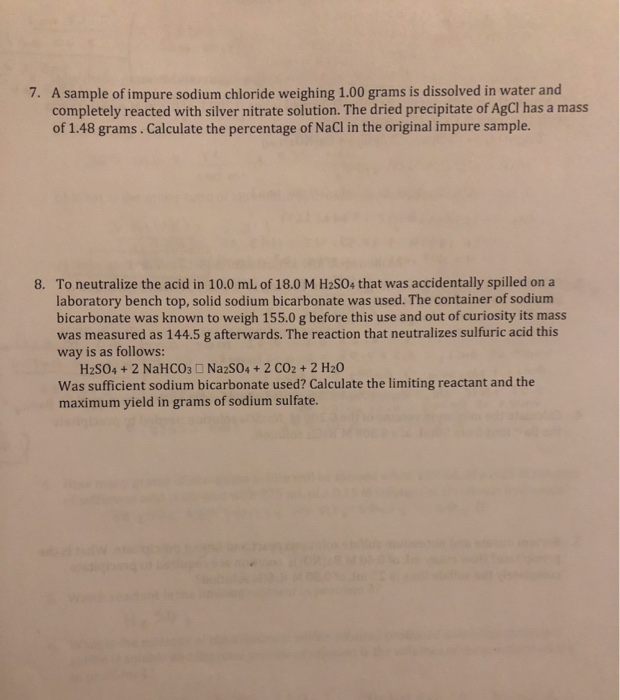 Solved A sample of impure sodium chloride weighing 1.00 | Chegg.com