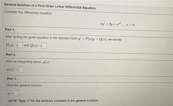 Solved General Solution of a First Order Linear Differential | Chegg.com