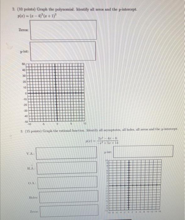 Solved p(x)=(x−4)2(x+1)2 Zeros: y-int: 3. (15 points) Graph | Chegg.com