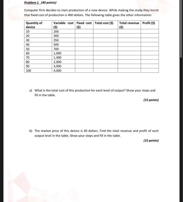 Solved Problem 1 (40 points) Computer firm decides to start | Chegg.com