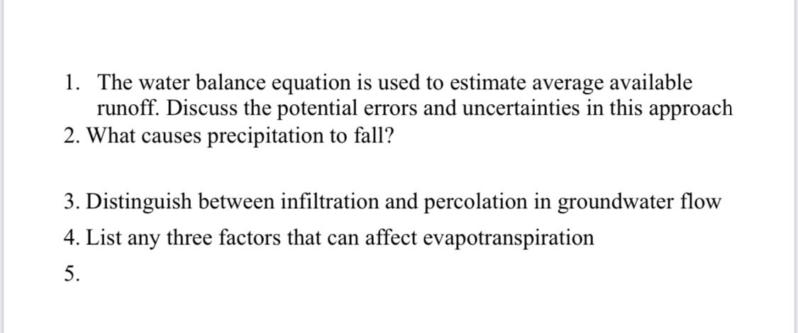 Solved The water balance equation is used to estimate | Chegg.com