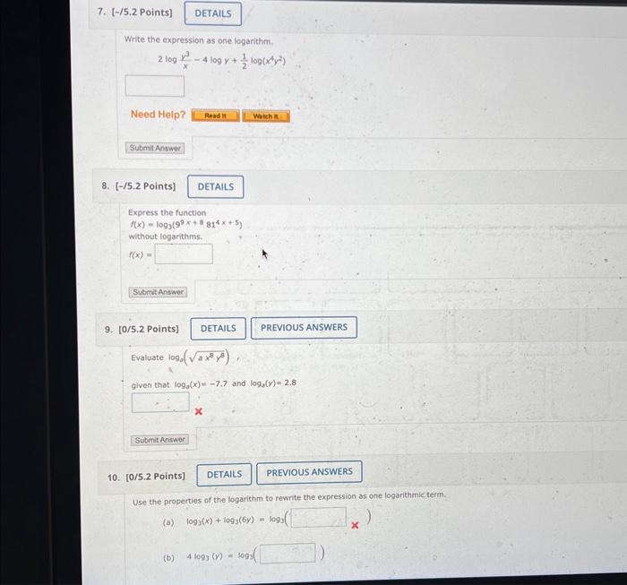 Solved Write the expression as one logarithm. | Chegg.com