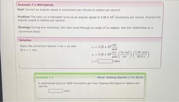 Solved Example 7.1 Whirlybirds Goal Convert an angular speed | Chegg.com Solved Example 7.1 Whirlybirds Goal Convert an angular speed | Chegg.com