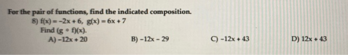 Solved For the pair of functions, find the indicated | Chegg.com