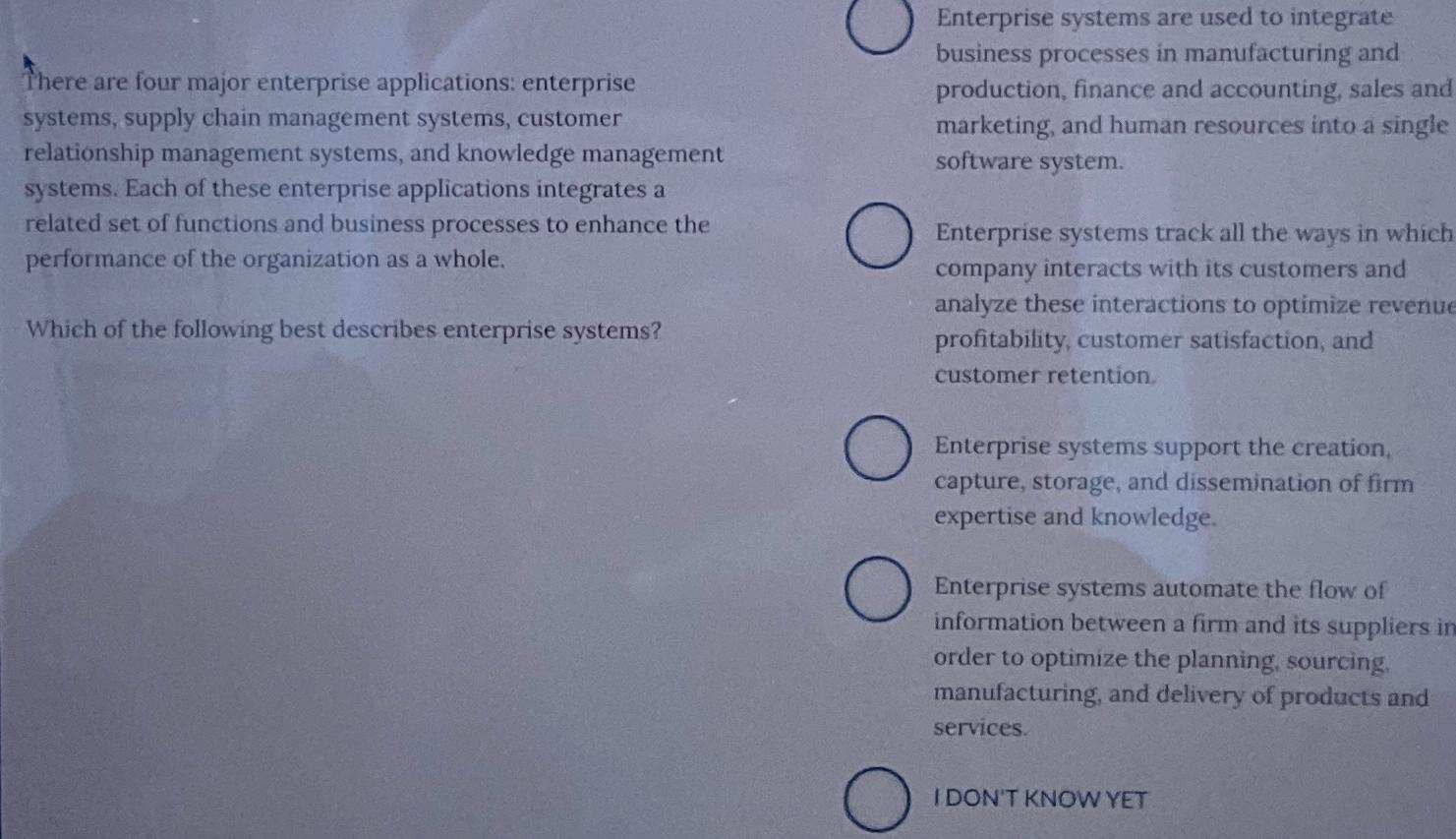 Solved there are four major enterprise applications: | Chegg.com
