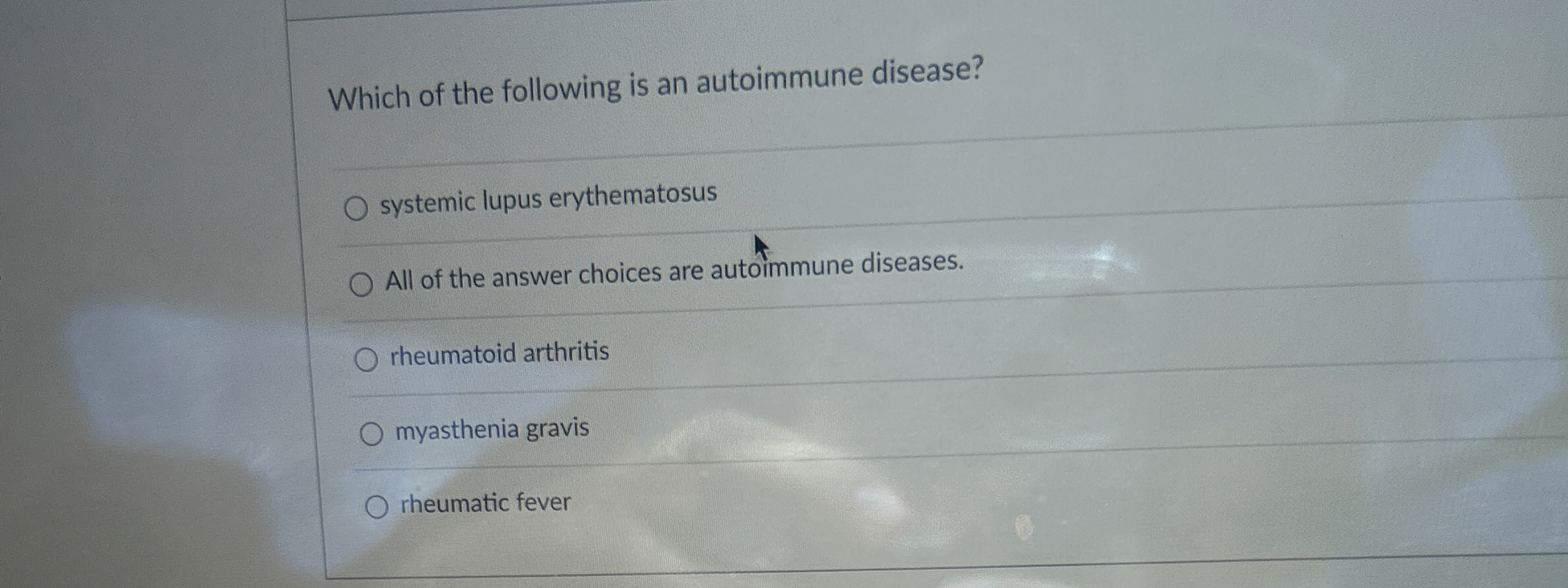Solved Which of the following is an autoimmune | Chegg.com