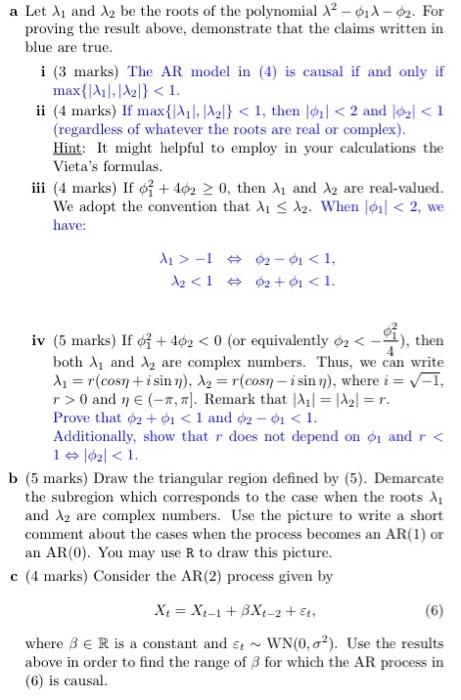 (Q3) Consider the AR(2) process Xt=ϕ1Xt−1+ϕ2Xt−2+εt, | Chegg.com