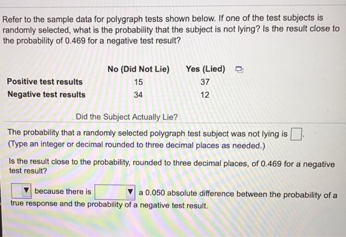 Solved Refer to the sample data for polygraph tests shown | Chegg.com