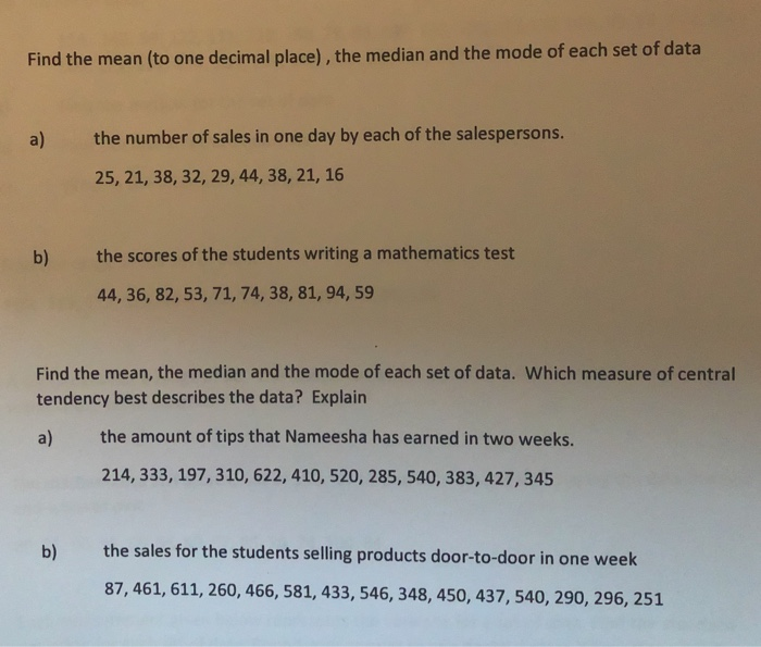 Solved Find the mean (to one decimal place), the median and | Chegg.com