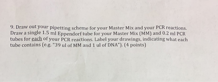 9. Draw out your pipetting scheme for your Master Mix | Chegg.com