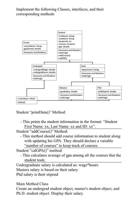 Implement the following Classes, interfaces, and | Chegg.com