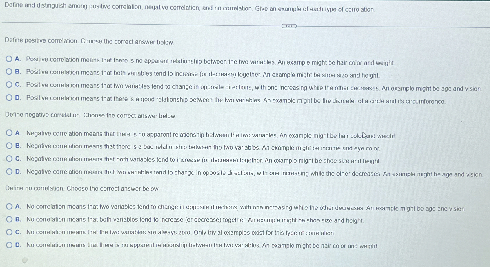 Solved Define and distinguish among positive correlation, | Chegg.com