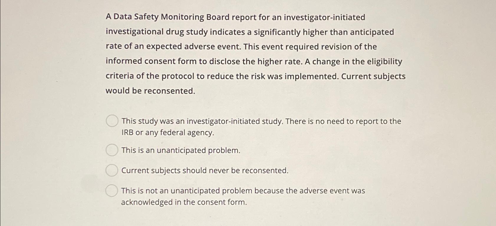 Solved A Data Safety Monitoring Board report for an | Chegg.com