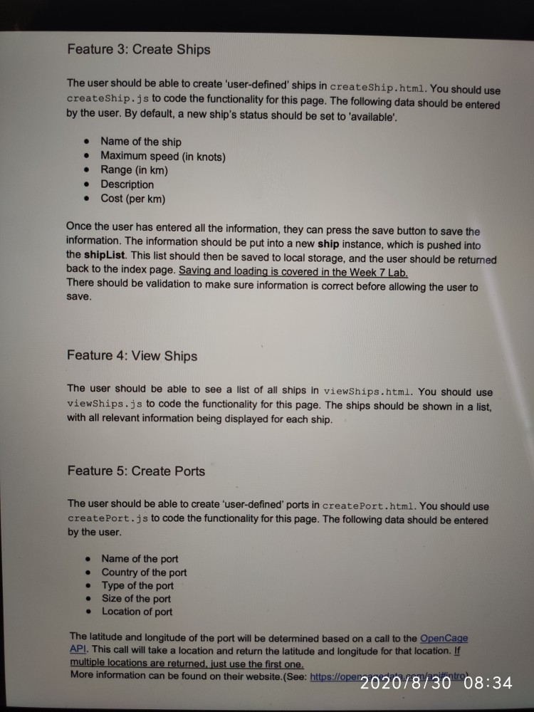 Solved Feature 3: Create Ships The user should be able to | Chegg.com