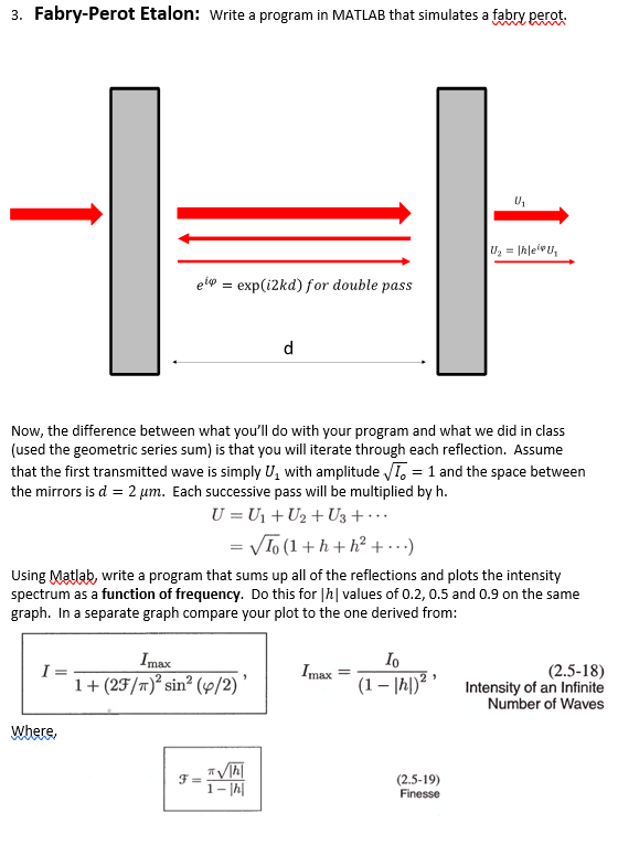 Solved Fabry-Perot Etalon: Write a program in MATLAB that | Chegg.com