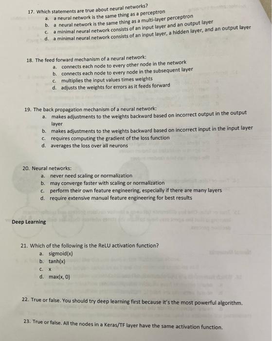 Solved 17. Which statements are true about neural networks? | Chegg.com